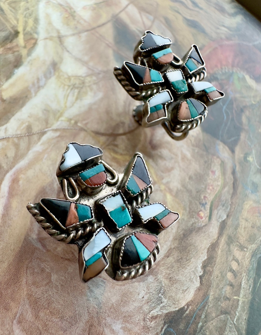 Vintage ZUNI Knifewing Sterling Silver Multi Stone Native American West ...