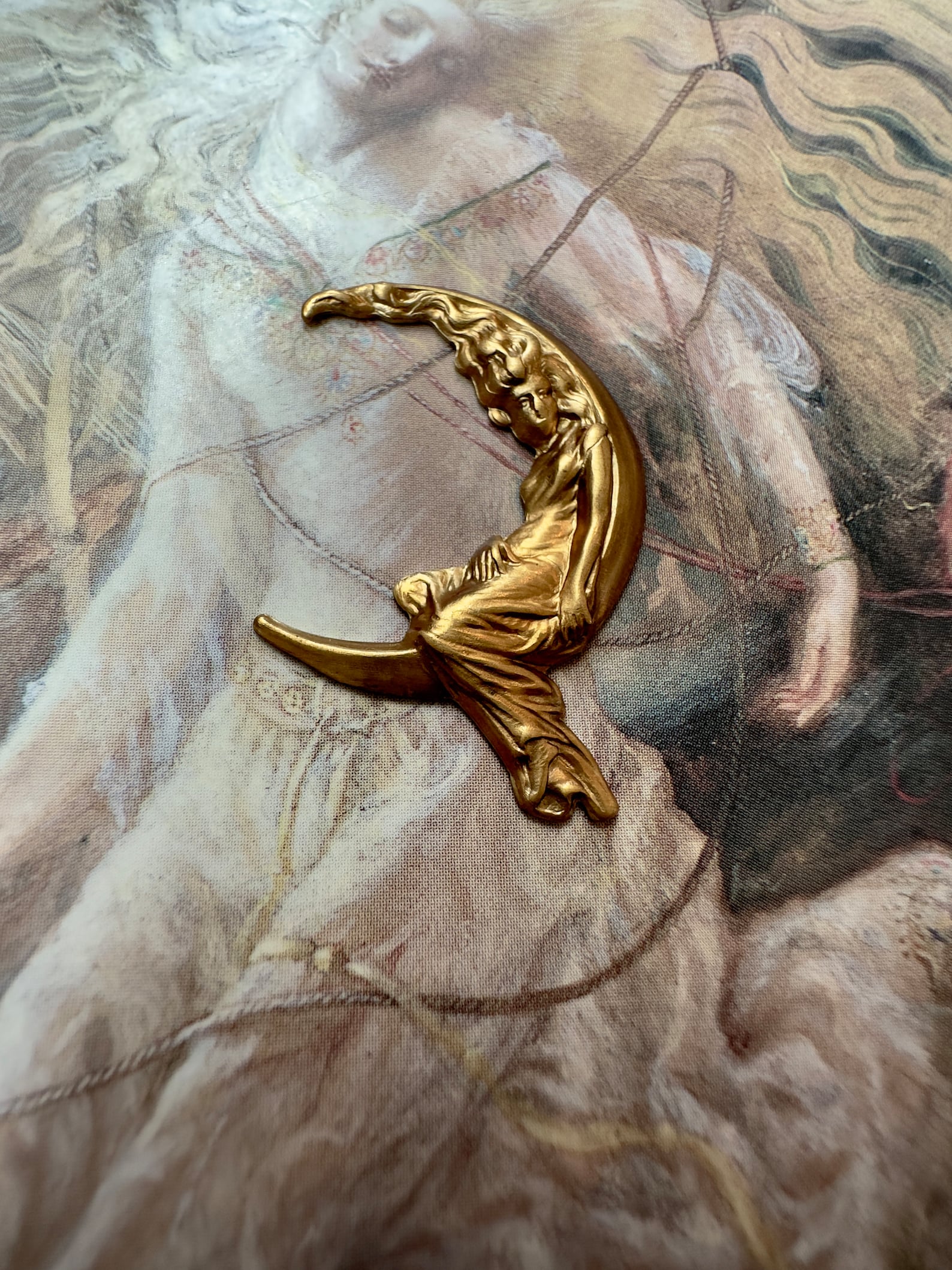Vintage Solid Brass Moon Goddess Woman Lady in the Moon Art Nouveau ...