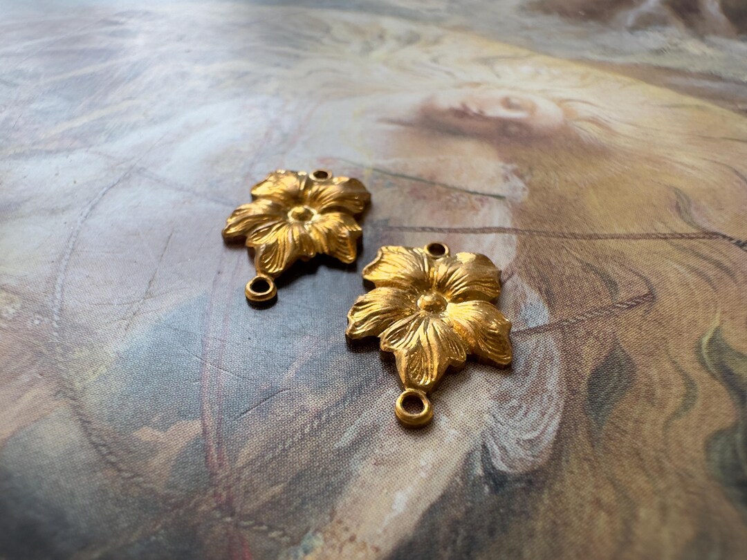 Vintage Ornate Drop Connectors Solid Brass Gorgeous Deco Flower Drops ...