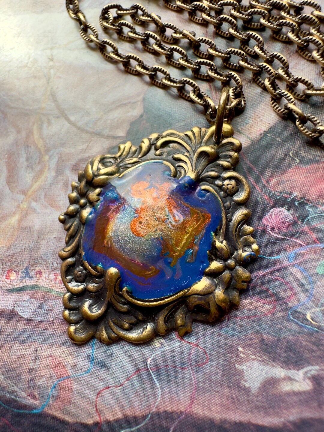 Vintage Tooled Enamel Victorian Garden Necklace, Solid Brass Cold ...