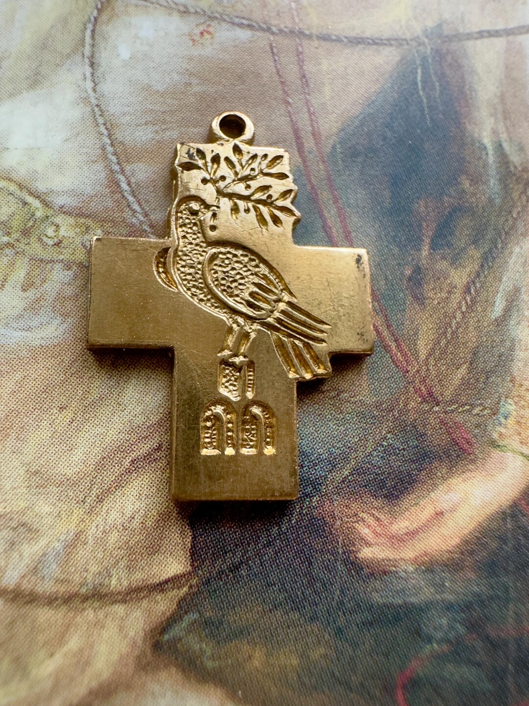 Vintage Solid Brass Bird Ornate Cross Art Deco Detailed Piece Pendant ...