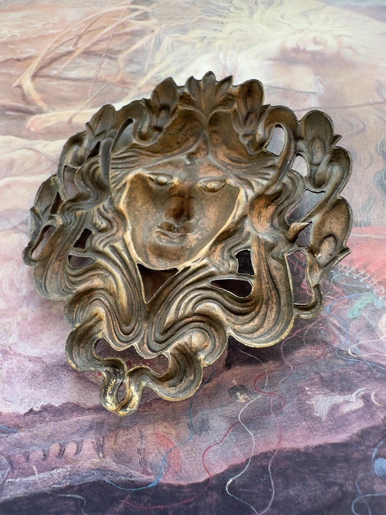 Vintage Old Brass AMAZING Repousse Maiden Nouveau Woman Stamping ...