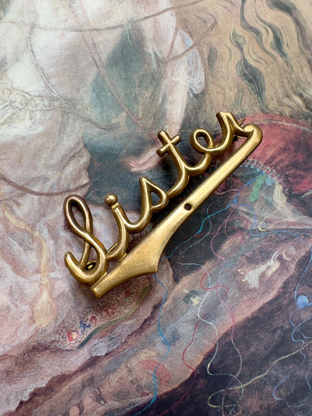 Vintage Solid Brass Sister Pin Brooch, Sister Friendship, Sister Gift ...