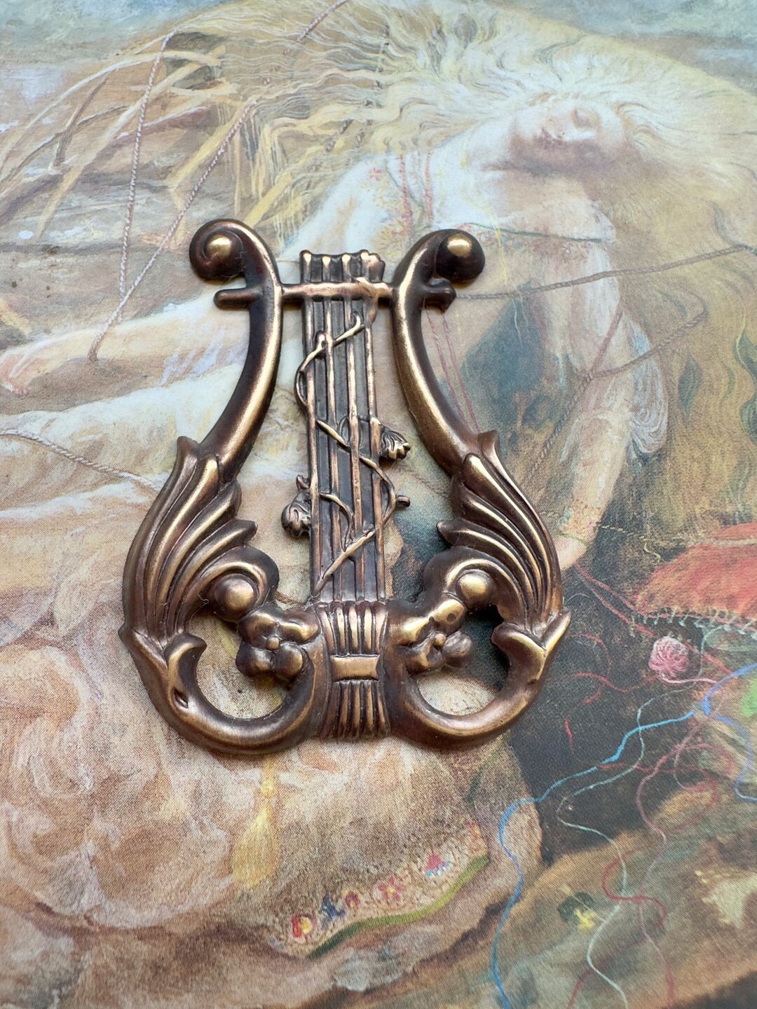 Vintage RARE Old Brass Harp Music Ornate Art Deco Pendant Findings ...