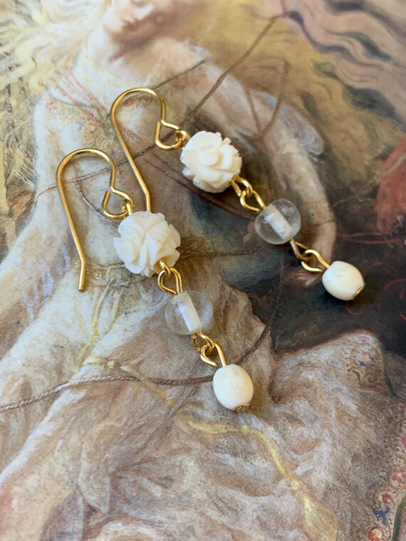 Vintage 10K Rolled Gold Carved Bone Roses and Glass UPCYCLED - Etsy