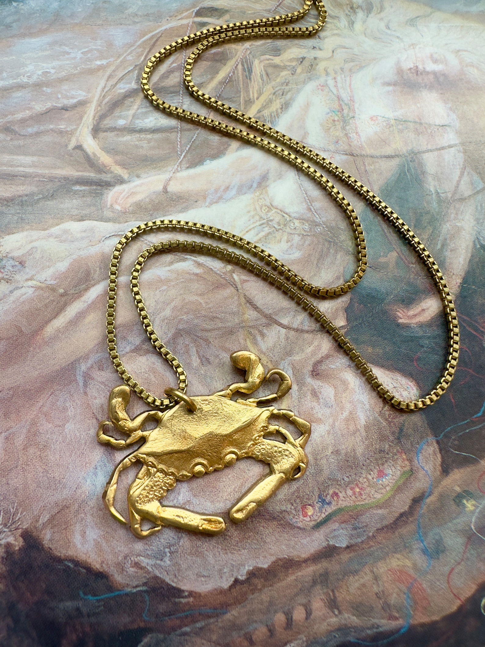 Vintage Gold Crab Lovely Solid Brass Pendant Necklace Ocean Beach Sea ...