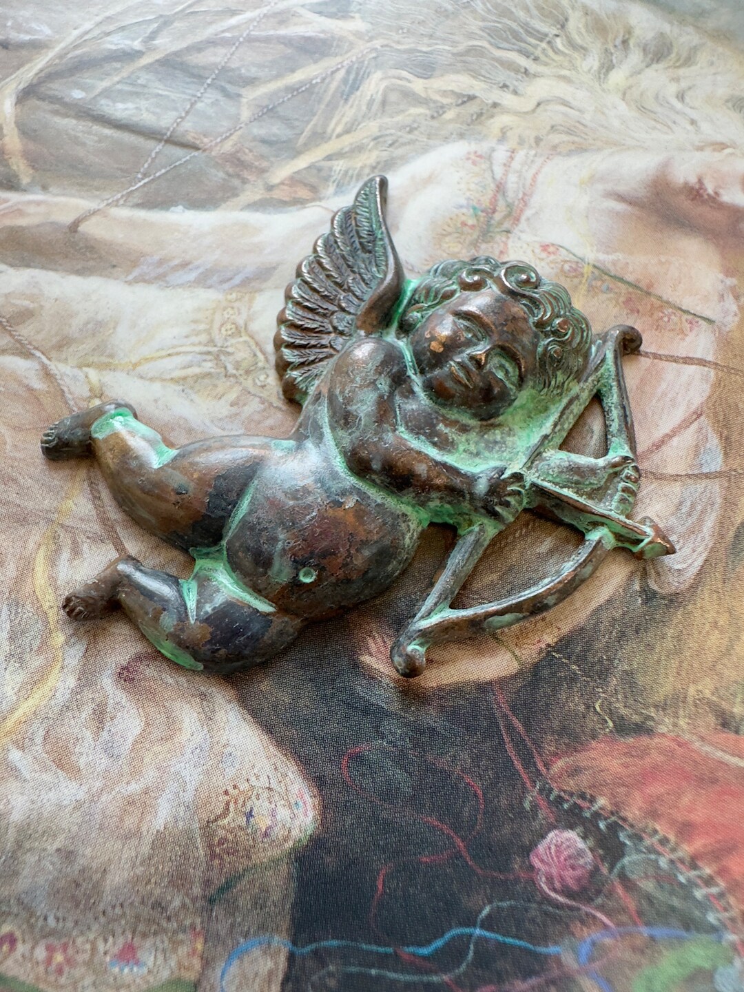 Vintage Solid Brass Very Old Cherub Wings Nouveau Pendant Necklace ...