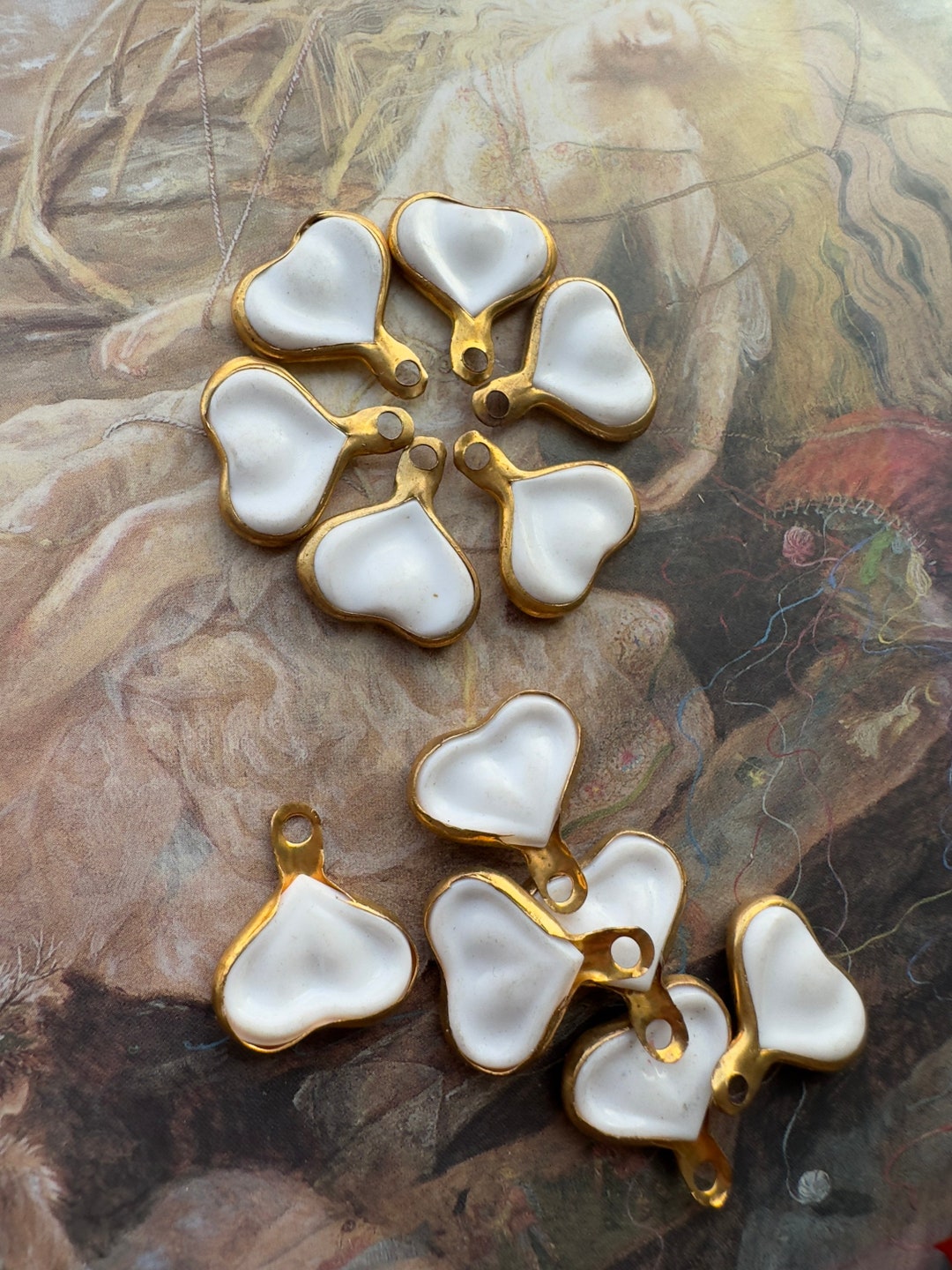 12 Vintage White Opaque LUCITE Resin Channel Set HEART Flower Petal ...