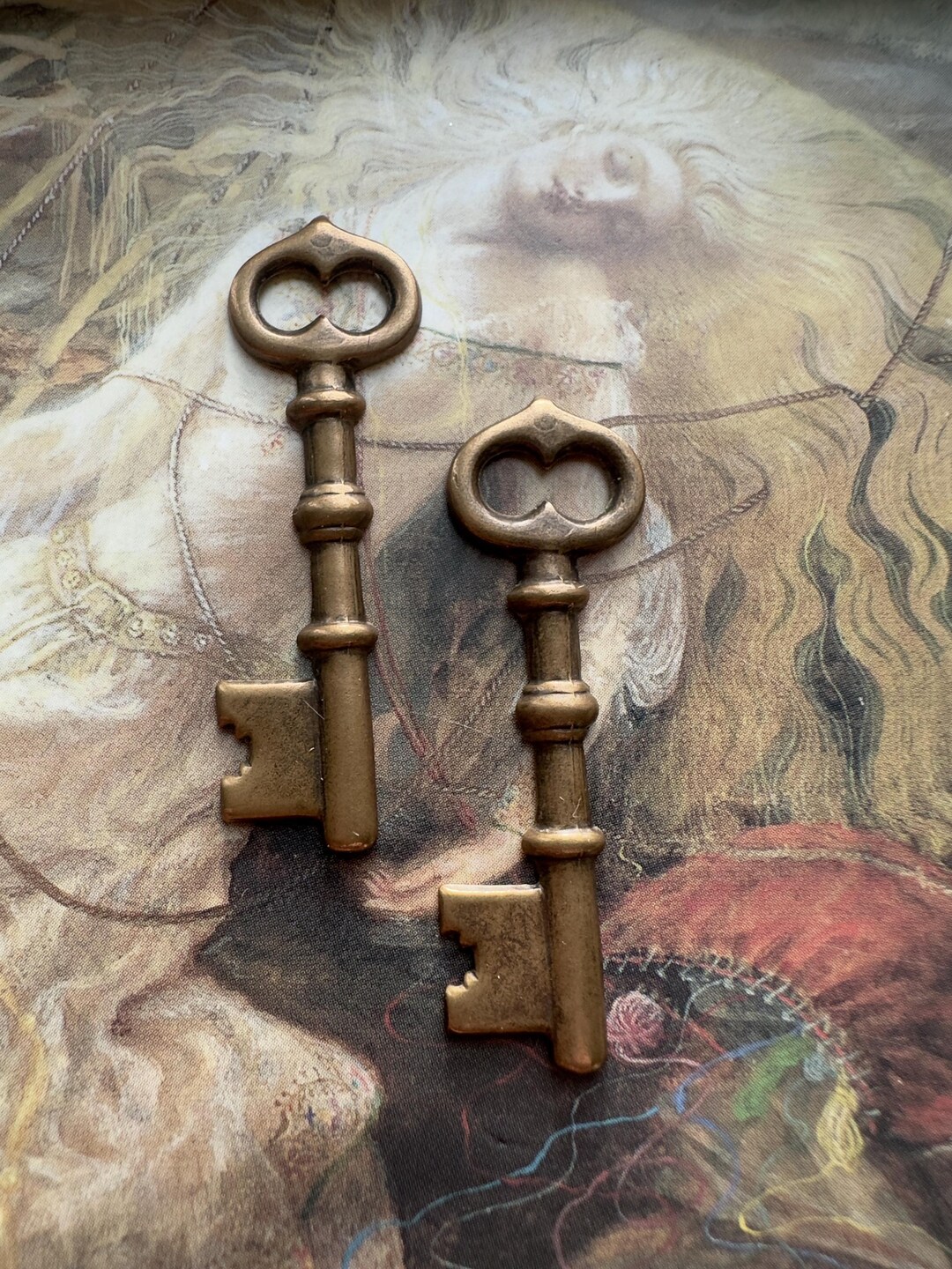 2 Vintage Keys Solid Brass Ornate Art Deco Very Detailed Piece Pendant ...