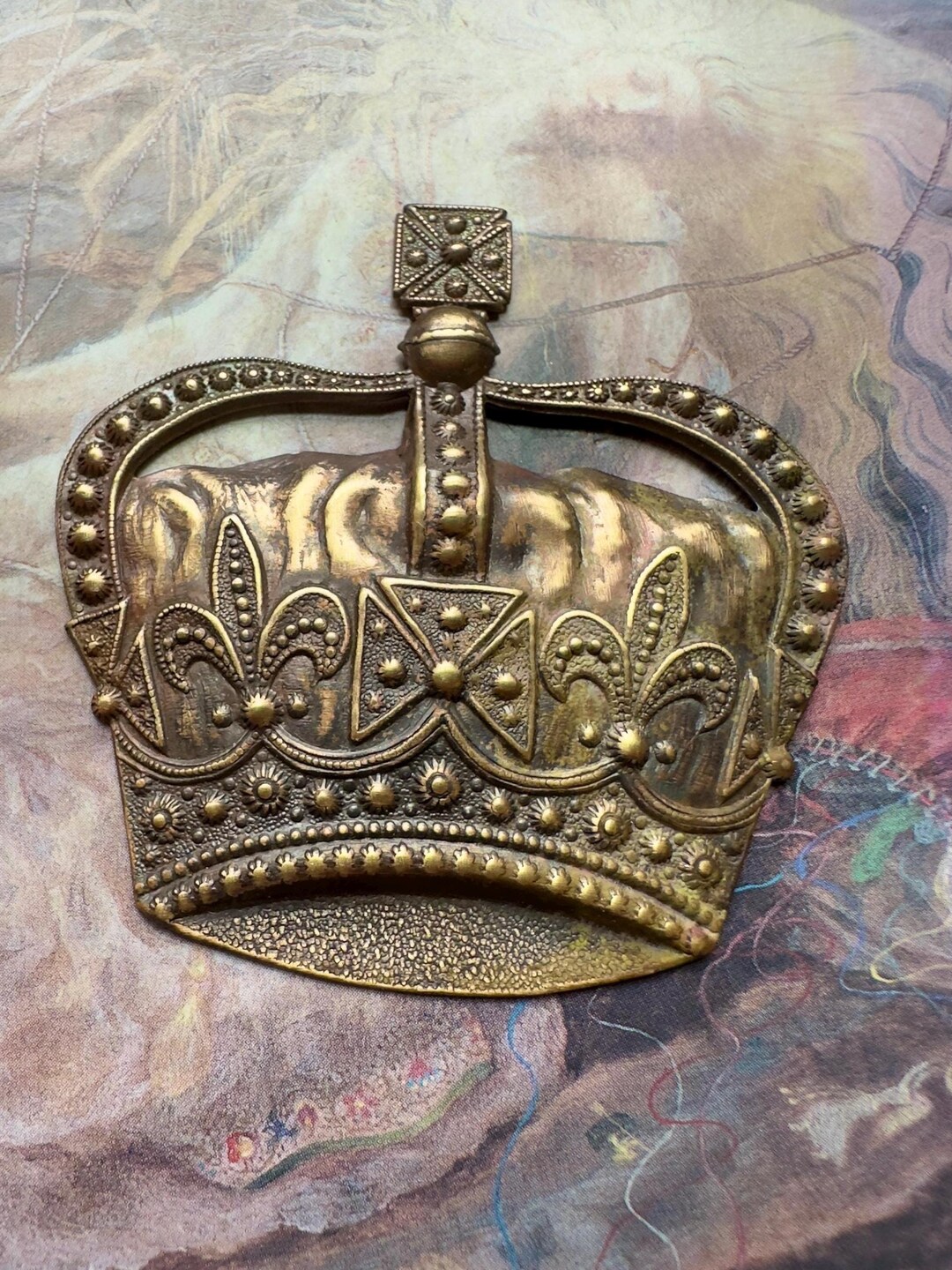 Vintage Solid Brass Crown Fleur De Lis Ornate Art Deco Detailed Piece ...