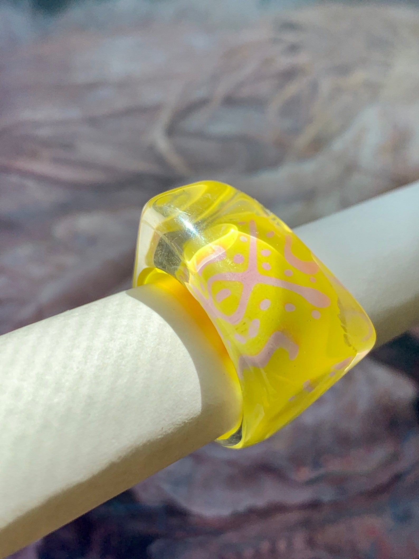 Vintage 90s Original Yellow Light Pink Geometric LUCITE Ring, Statement ...