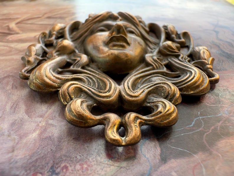 Vintage Old Brass AMAZING Repousse Maiden Nouveau Woman Stamping ...