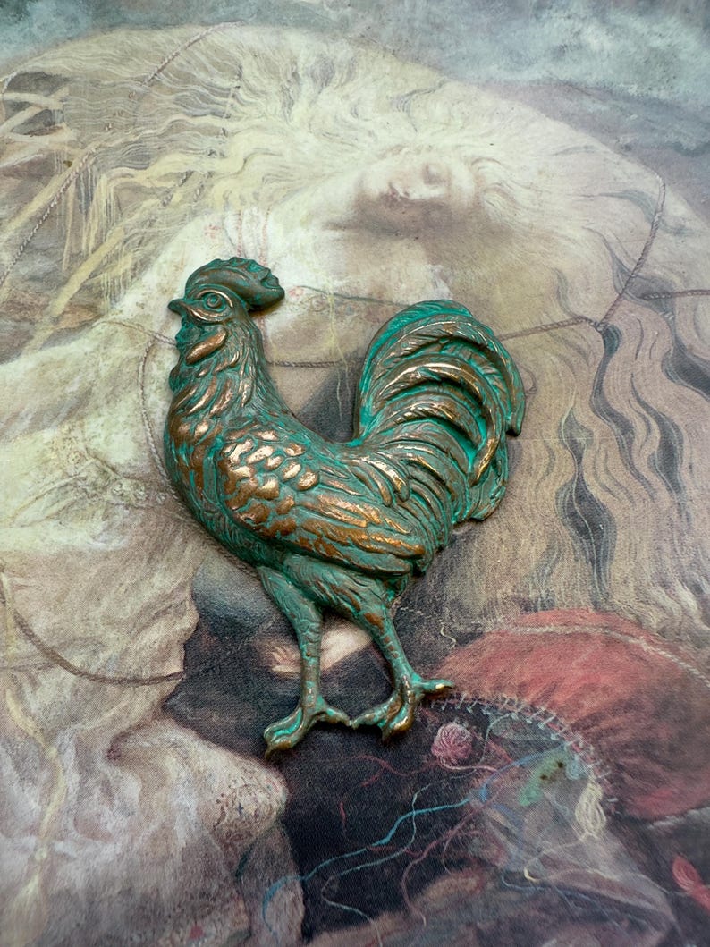 Vintage RARE Very OLD Verdigris Enamel Hidden Man Rooster 2" Solid ...