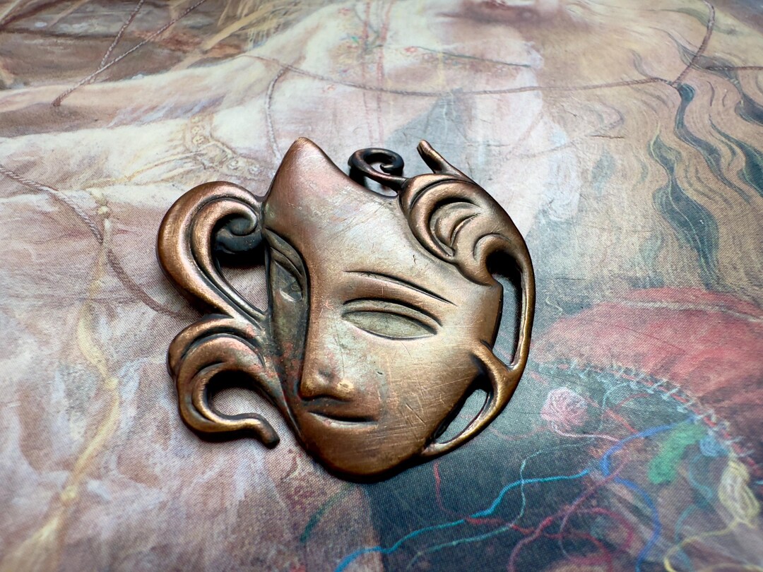 Vintage RARE Old Solid Brass Original Art Deco Thalia Mask Harlequin ...