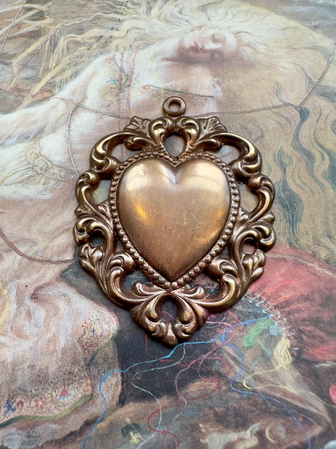 Vintage Old Brass Openwork Filigree Heart Pendant Findings Stampings ...