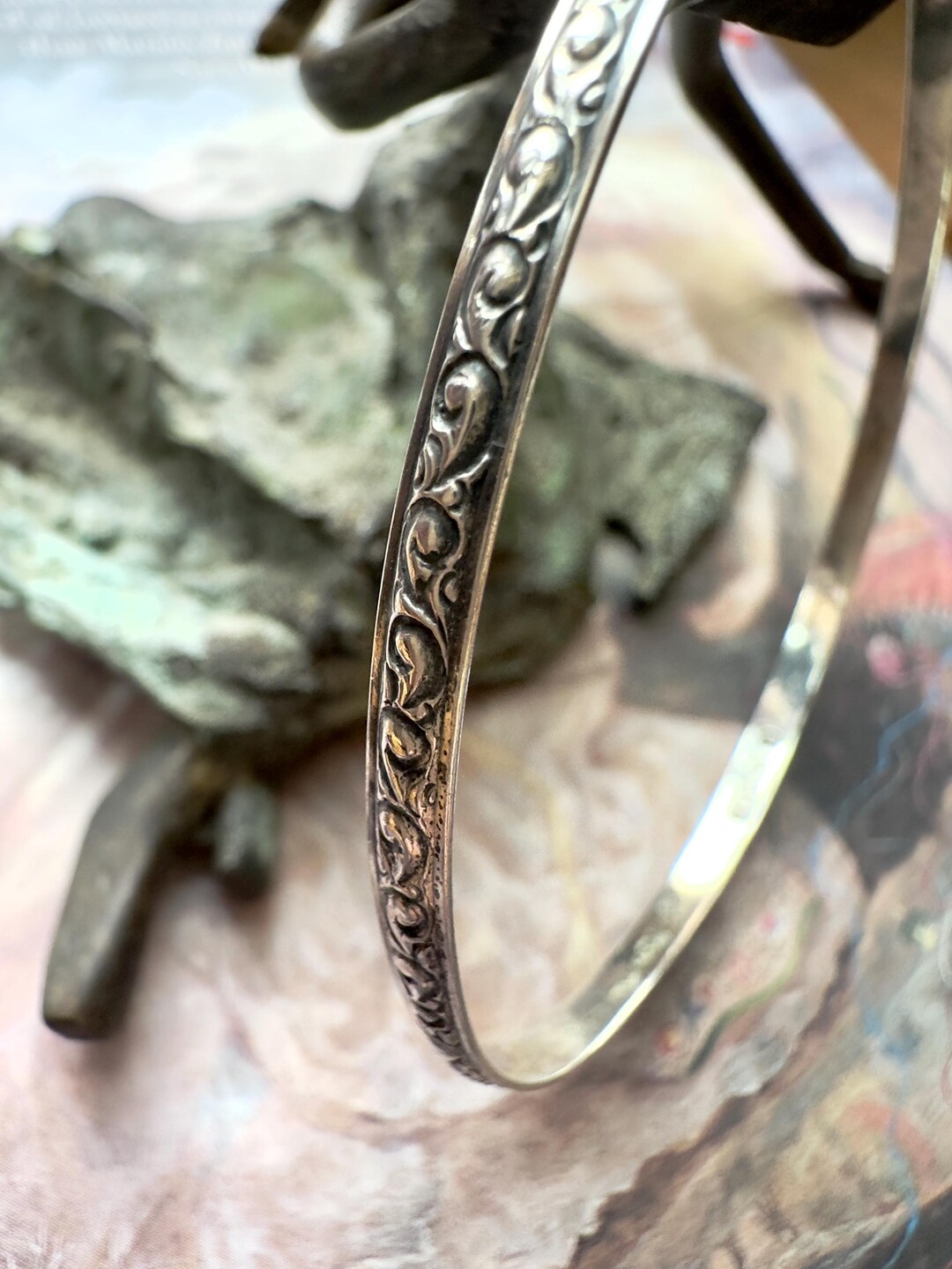 Vintage Victorian Scroll-work STERLING Bangle Bracelet, Hallmarked ...