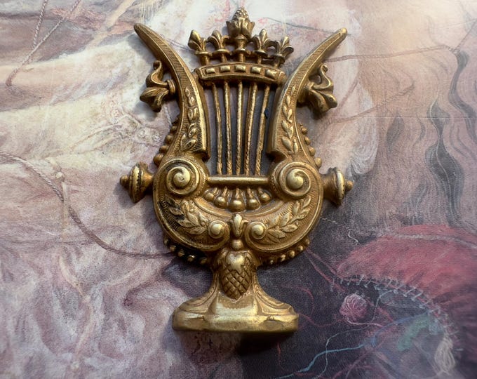 Vintage RARE Old Brass Lyre Harp Music Ornate Art Deco Pendant Findings ...