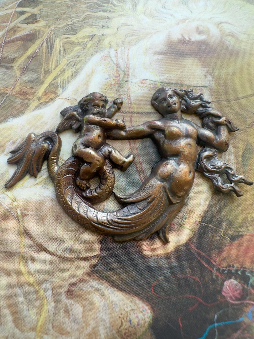 Vintage RARE Old Brass AMAZING Mermaid Maiden Nouveau Woman Water ...