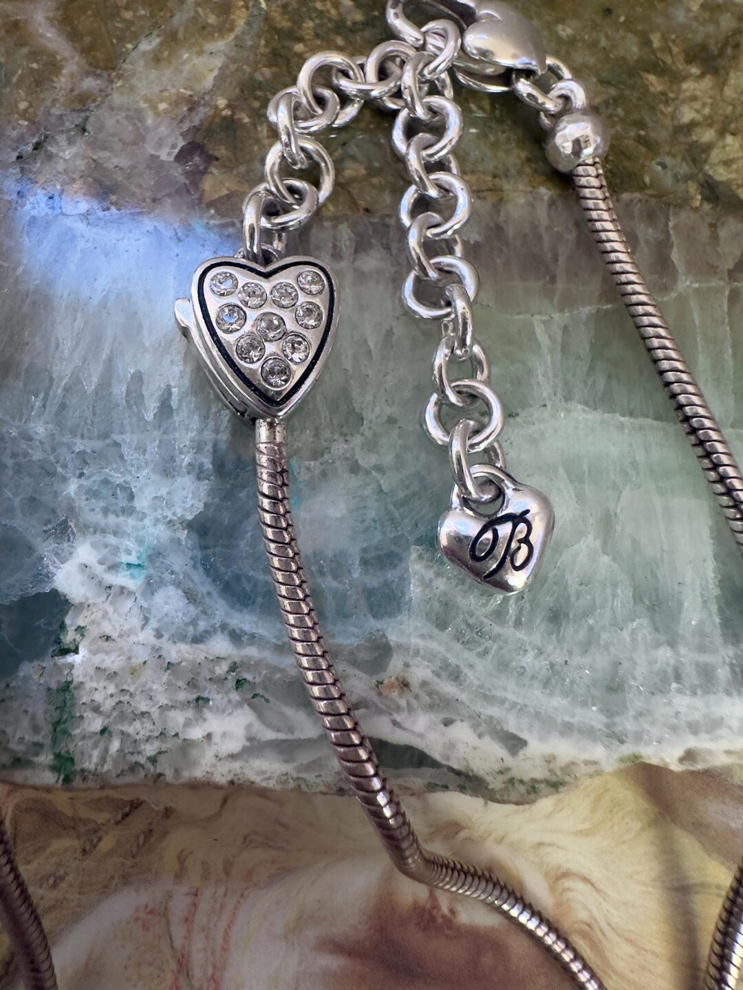 Brighton Stationary Rhinestone Heart Logo Necklace, Silver Tone Long ...