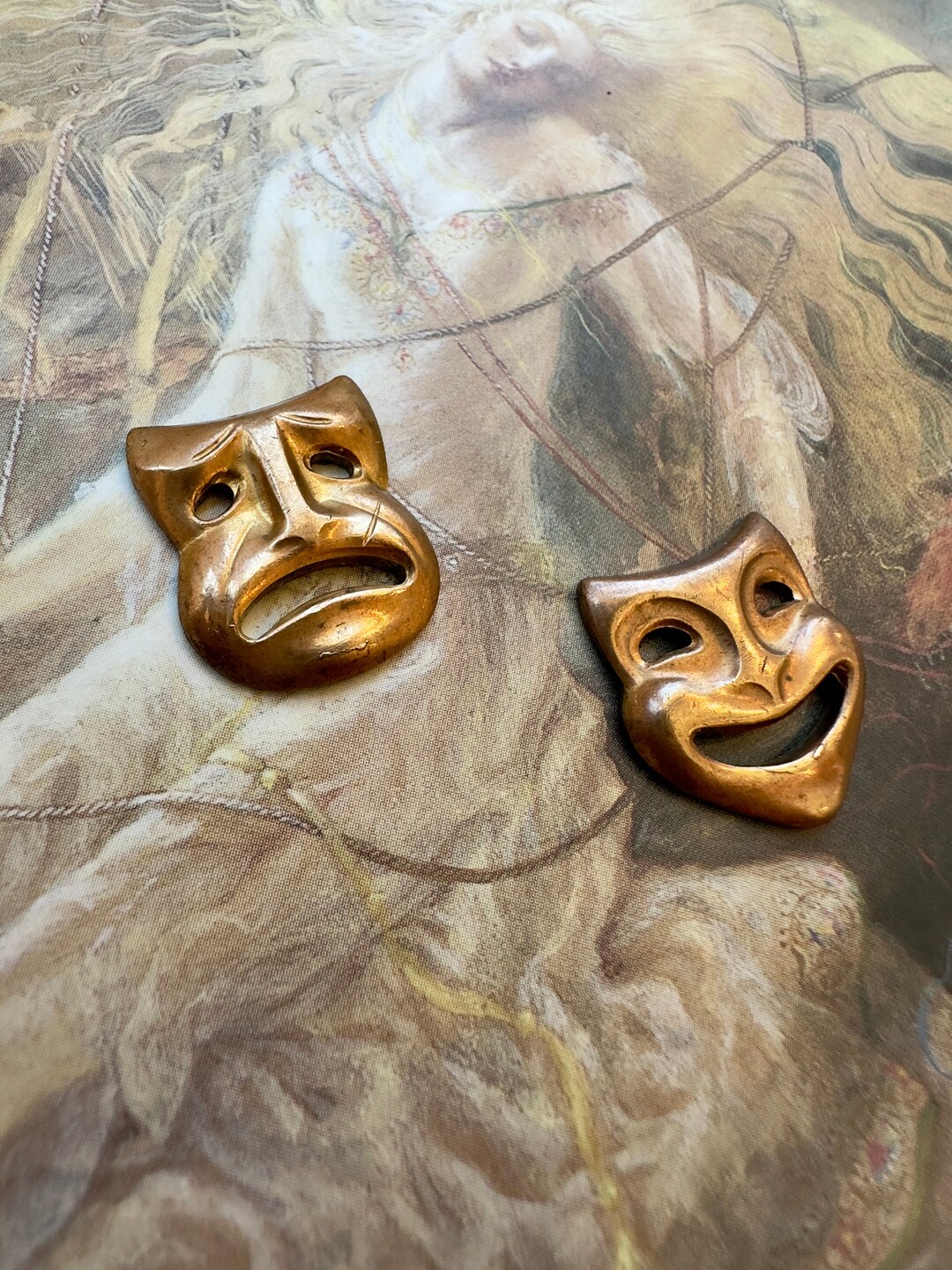 2 Vintage RARE Old Solid Brass Original Art Deco Thalia Comedy Mask ...