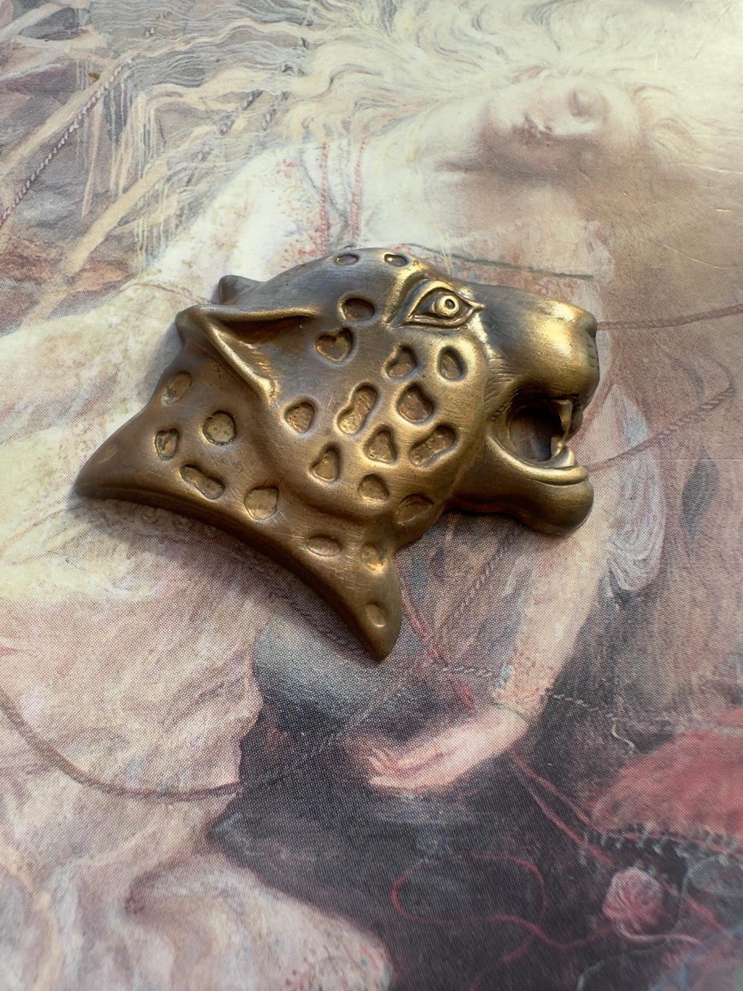 Vintage Solid Brass Deco Leopard Cat Bold Raised Detailed Repousse ...