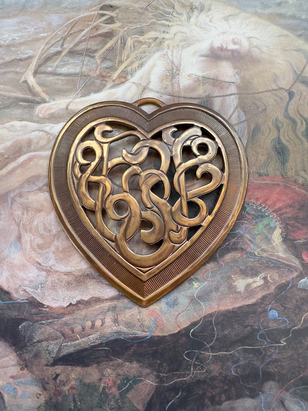 Vintage RARE Large Old Brass Openwork Filigree Heart Pendant Findings ...