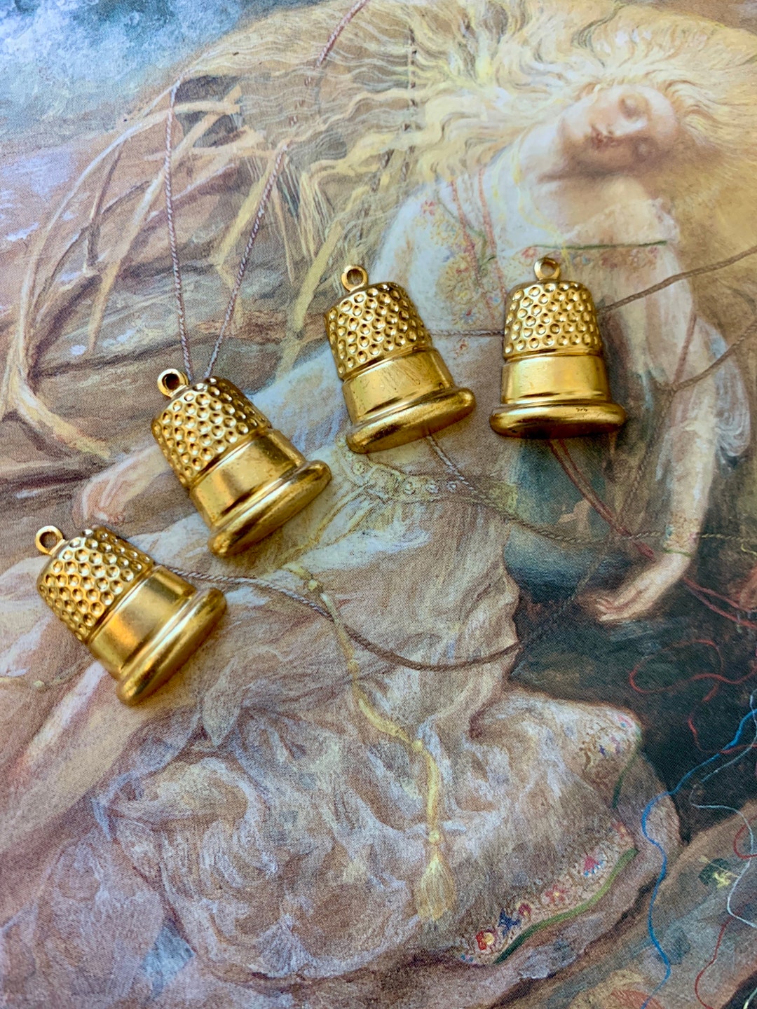 4 Vintage Old Brass Thimble Charms Sewing Pendants Findings Stampings ...