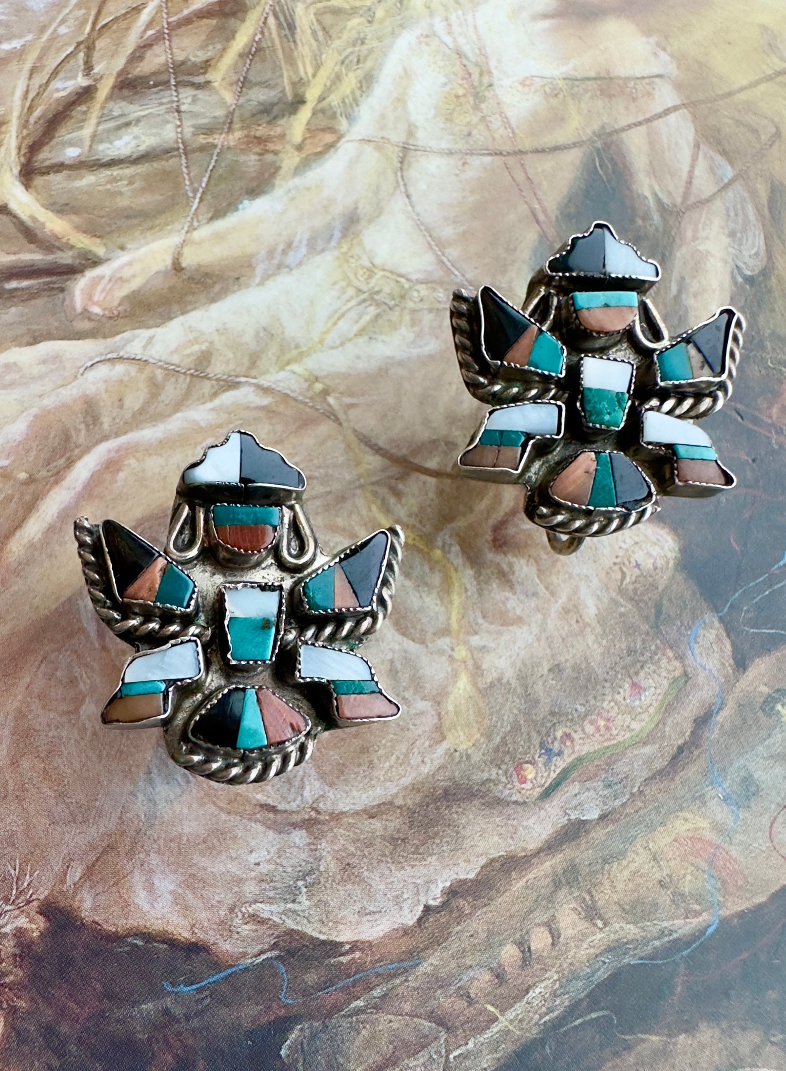 Vintage ZUNI Knifewing Sterling Silver Multi Stone Native American West ...