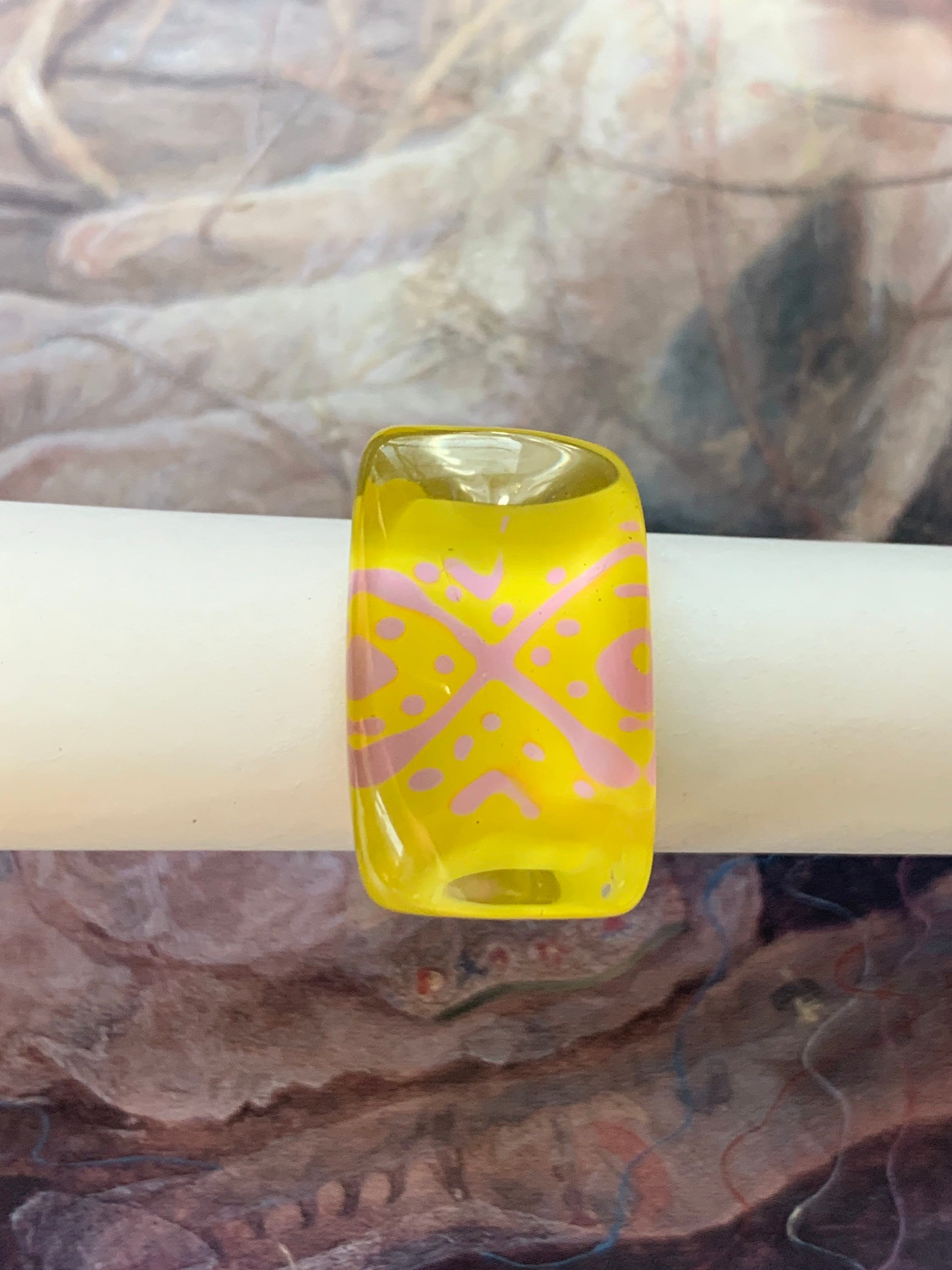 Vintage 90s Original Yellow Light Pink Geometric LUCITE Ring, Statement ...