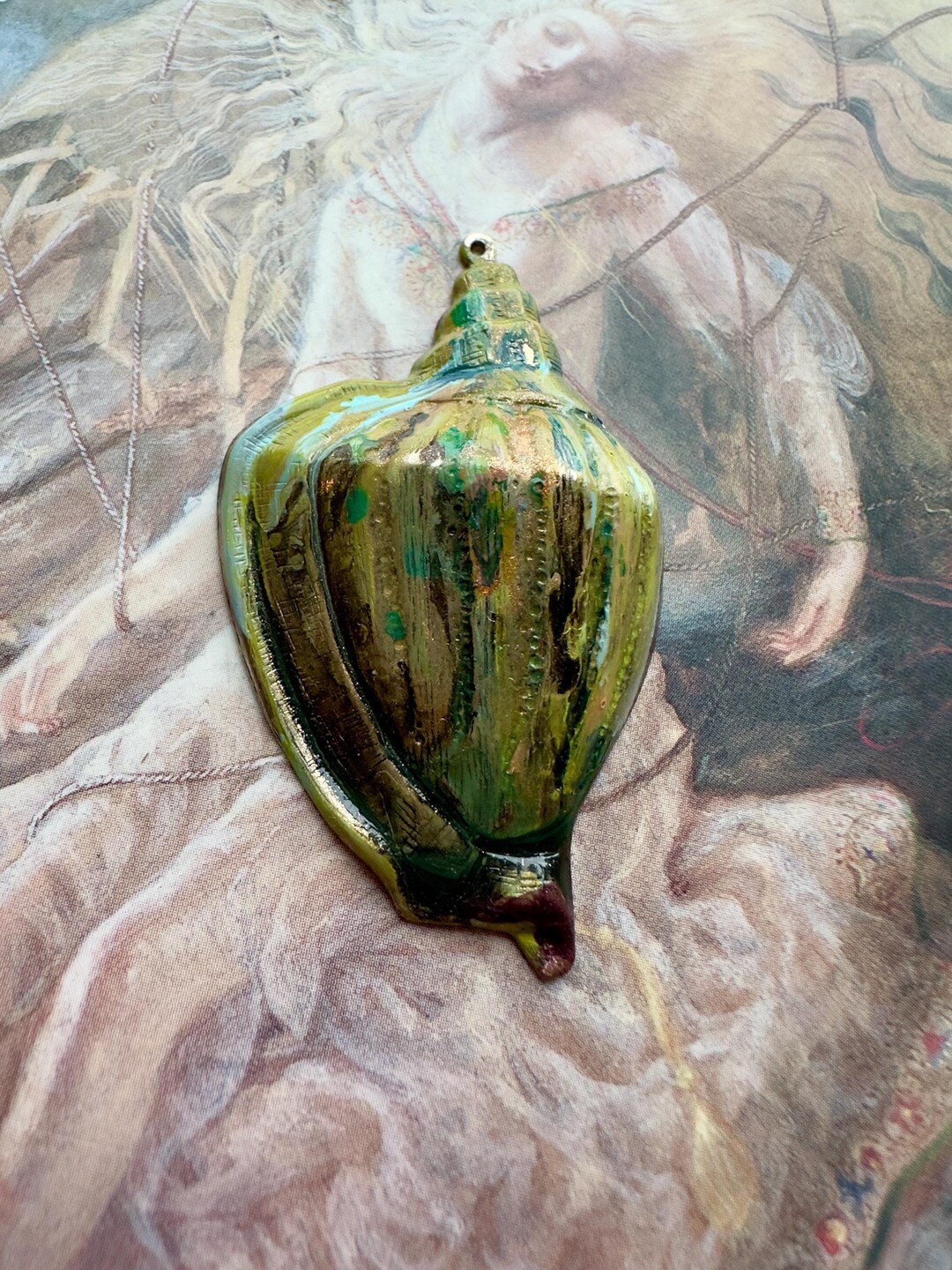 Vintage Rustic Shell Pendant, Solid Brass Hand Enameled, Pendant ...