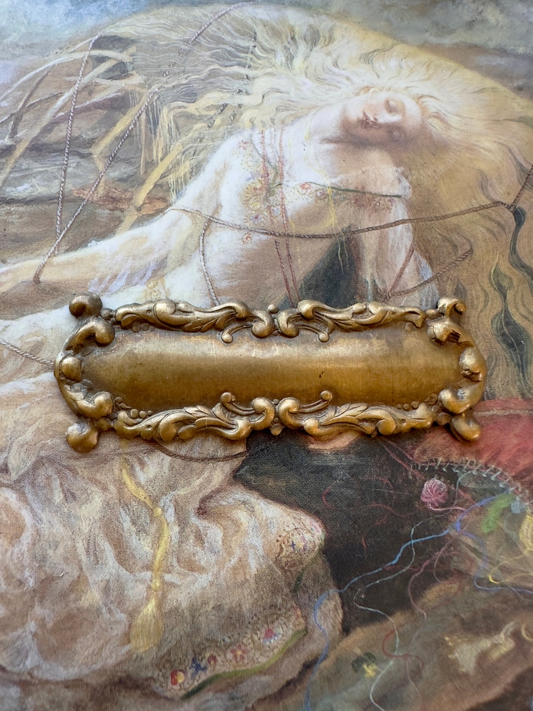 Vintage Solid BRASS Victorian Scrolled Ornate Bar Finding Stamping 2 3/ ...