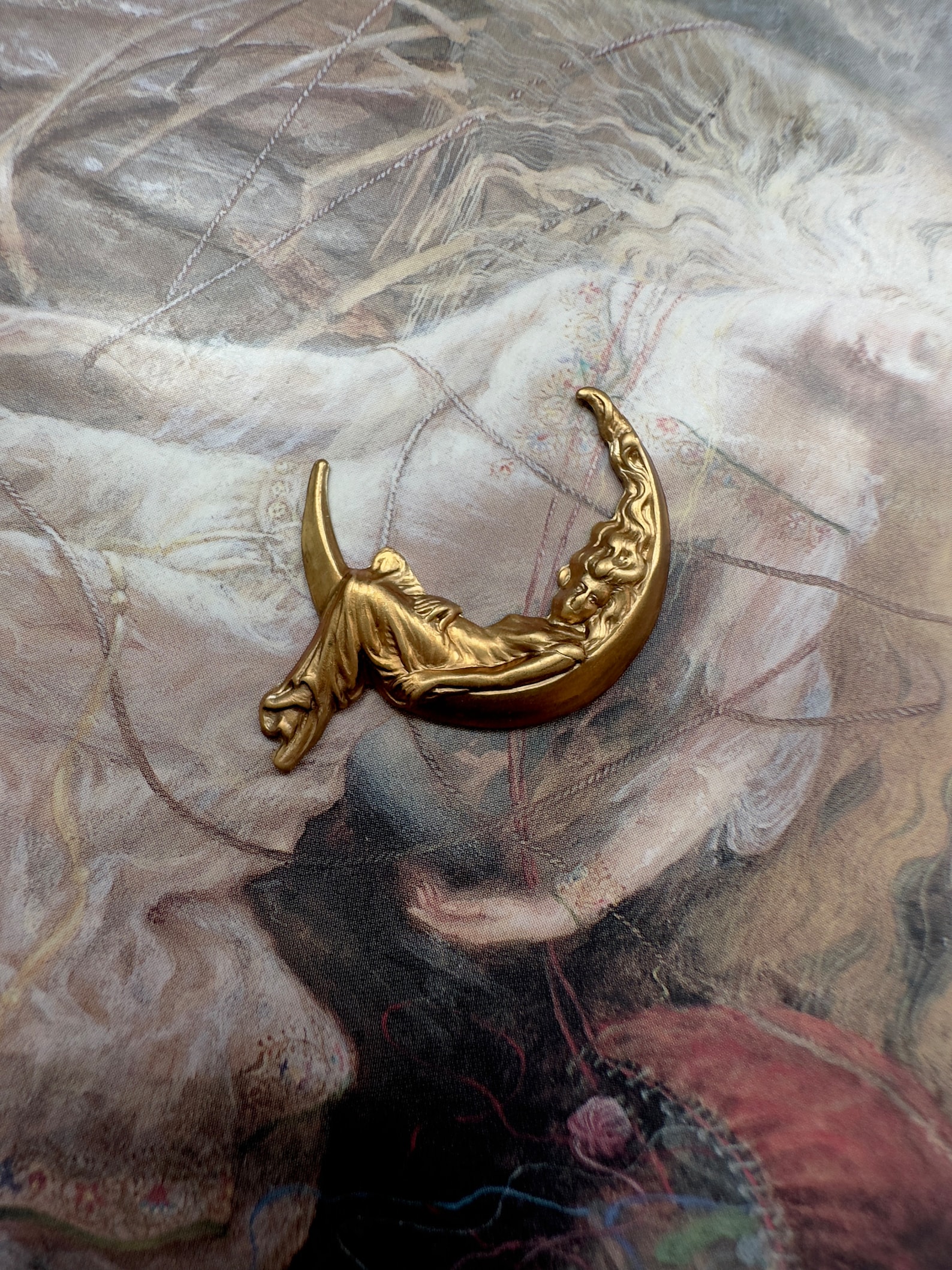 Vintage Solid Brass Moon Goddess Woman Lady in the Moon Art Nouveau ...