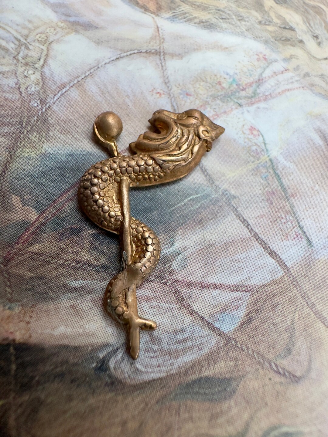 Vintage RARE Very Old Brass DRAGON Snake Staff Medieval Pendant ...