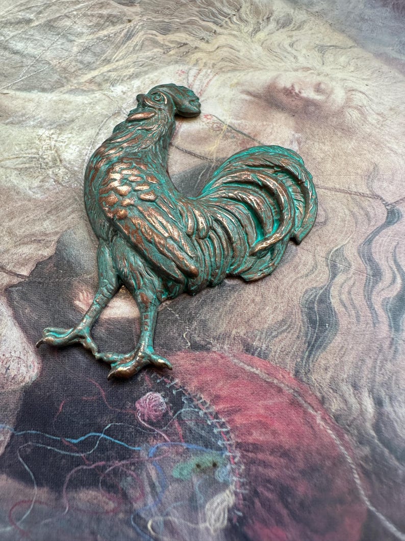 Vintage RARE Very OLD Verdigris Enamel Hidden Man Rooster 2" Solid ...