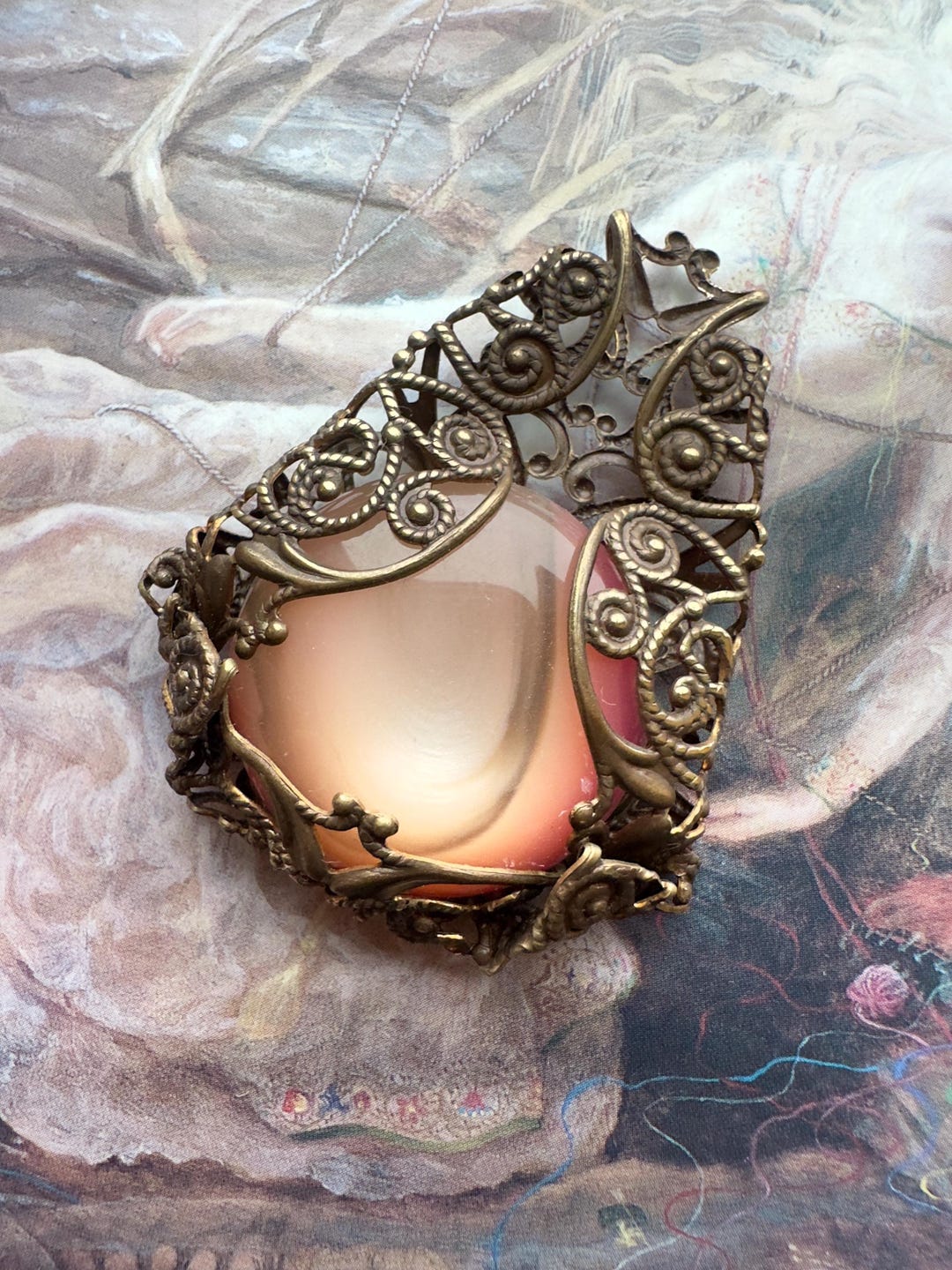 Vintage Lucite Gorgeous Moonstone Handcrafted UPCYCLED Solid Brass ...