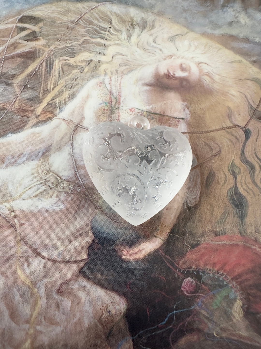 Vintage Lucite Heart Pendant Floral Frosted Matte NOS Design for ...