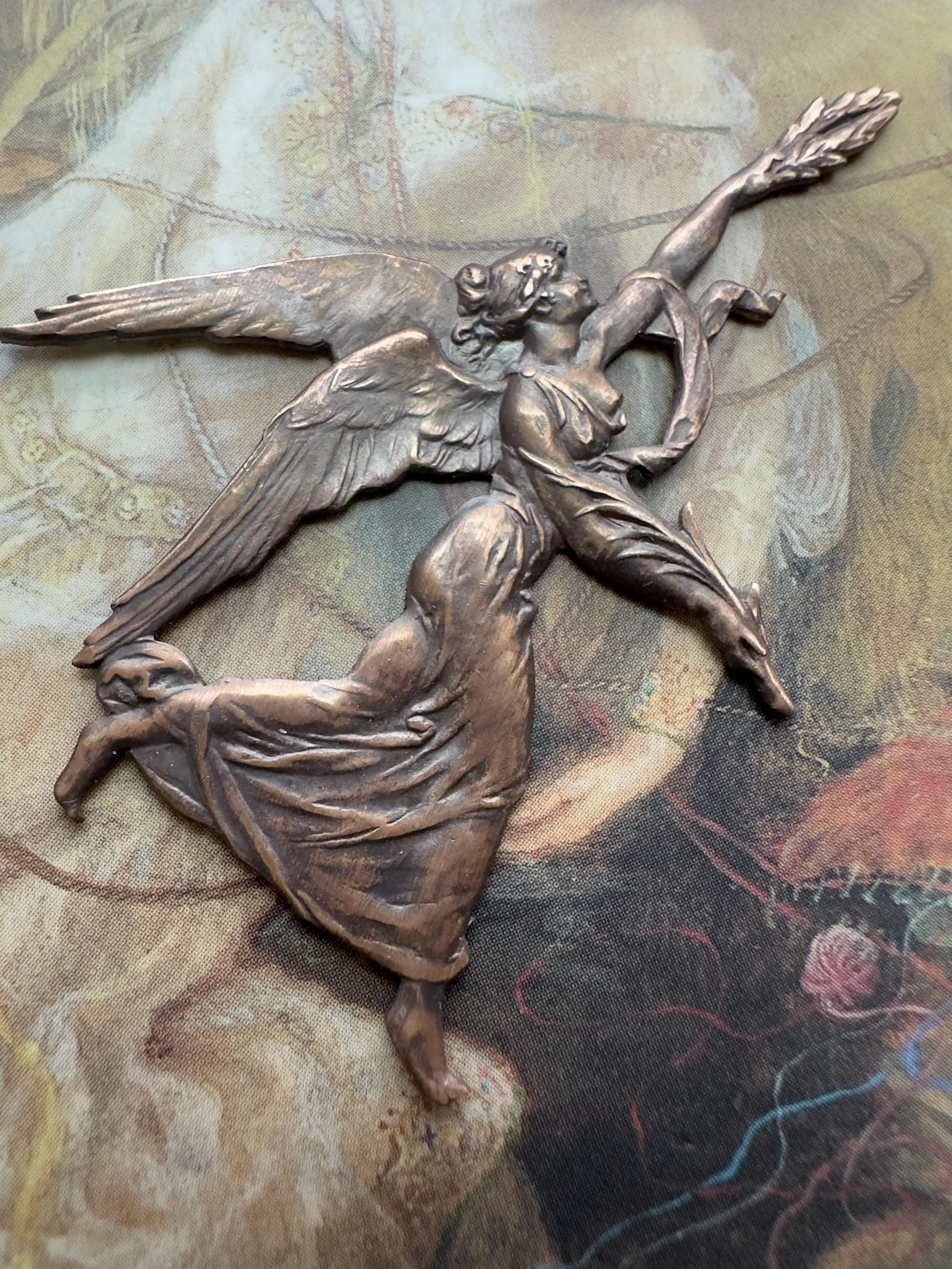 Vintage RARE Old Brass AMAZING Angel Bird Nouveau Woman Goddess Ribbon ...