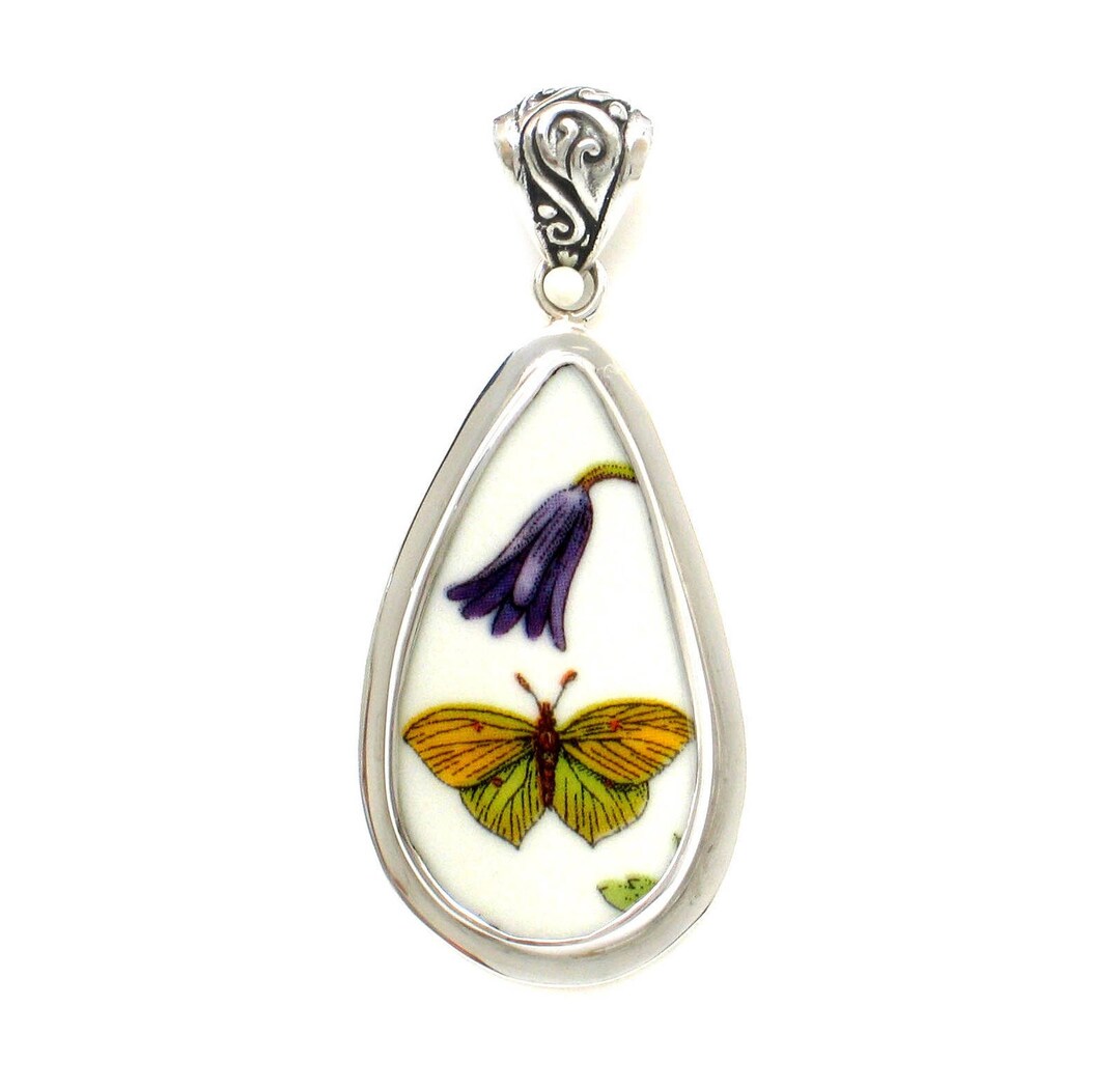 Broken China Jewelry Portmeirion Green & Yellow Garden Butterfly With ...