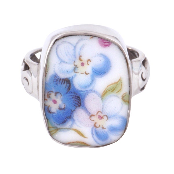 Size 7 Broken China Jewelry Old Country Roses Backstamp Sterling Ring ...