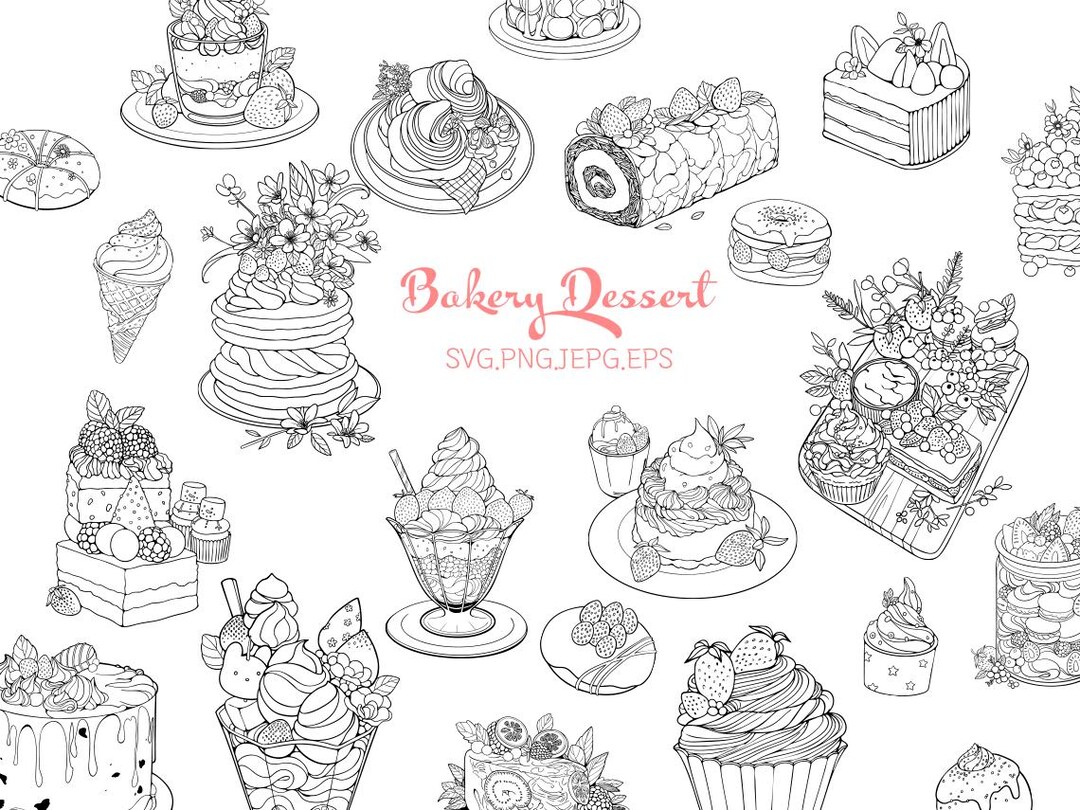 Hand Drawn Dessert Clipart: Bakery Line Art (SVG, PNG, JPEG) - Etsy Canada