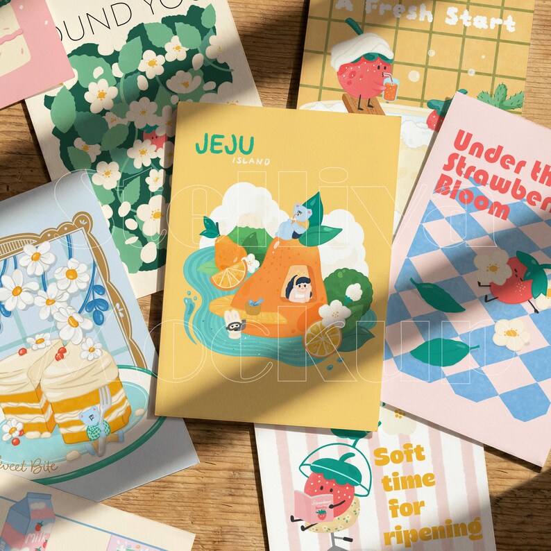 A4 Poster Mockup Set of 7 Wooden Table Sunlight Shadow Postcard Mockup ...