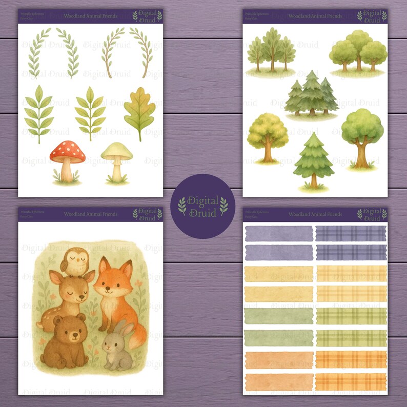 Woodland Animal Friends Printable Ephemera, Fussy Cuts, Stickers, Junk ...