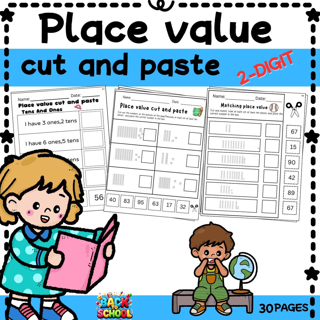Place Value Cut & Paste Worksheets | Kindergarten 1st Grade (PDF ...