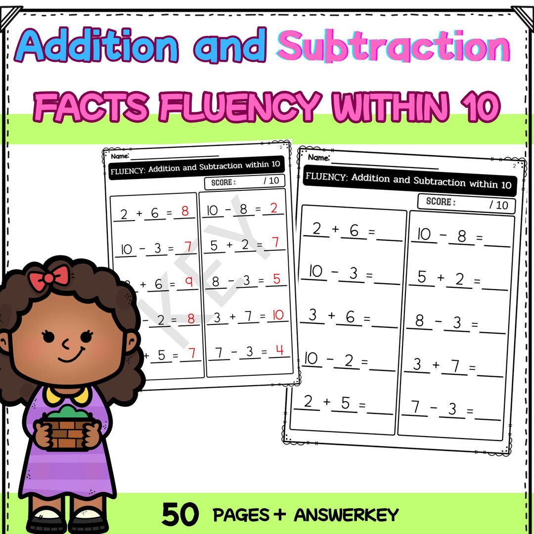 Addition and Subtraction Worksheets Within 10 | Math Fluency Practice ...