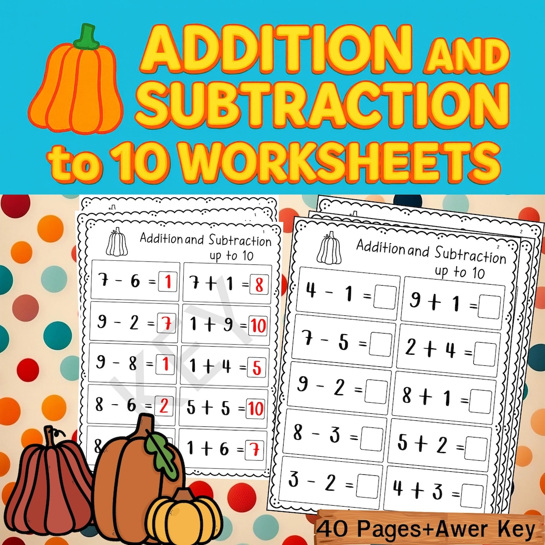 Addition and Subtraction Worksheets up to 10 | Kindergarten & 1st Grade ...