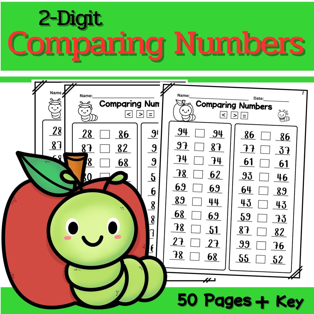 2-digit Comparing Numbers Worksheets | Greater Than, Less Than, Equal ...