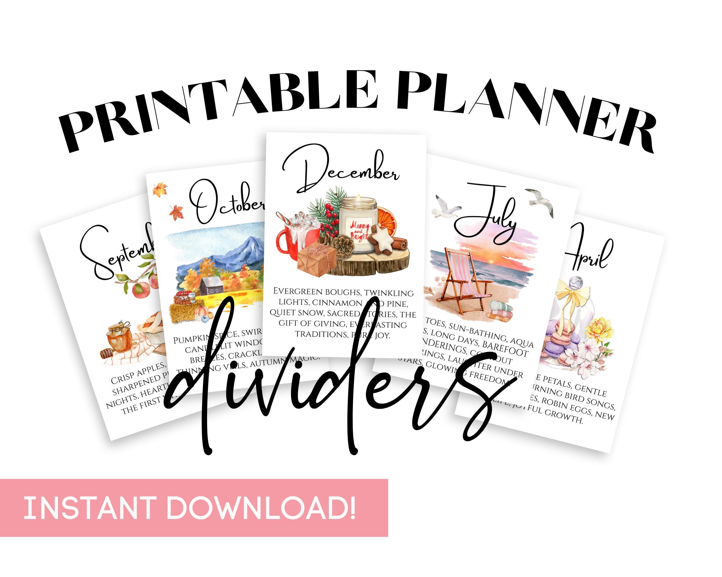Printable Month Dividers, Digital Download Calendar Dividers, 2026 ...