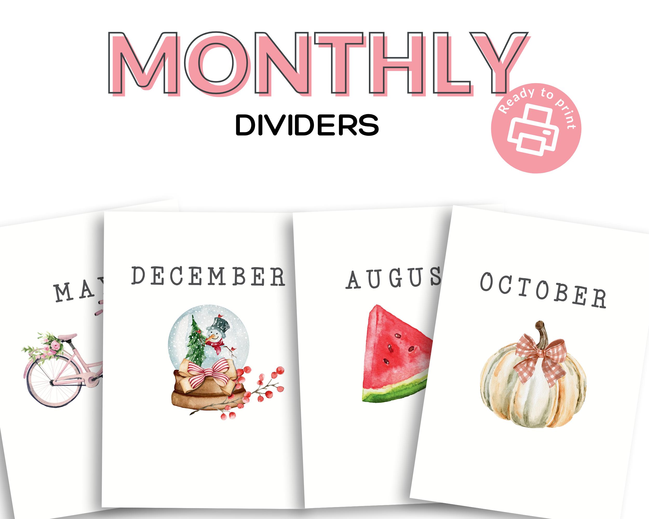 Printable Month Dividers, Digital Download Calendar Dividers, 2026 ...
