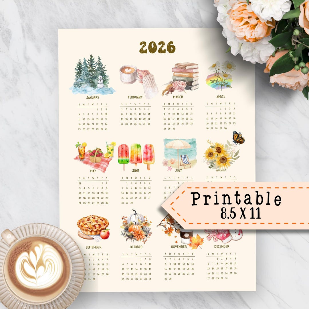 Year at a Glance Printable 2026, Year at A Glance 2026 Calendar, One ...