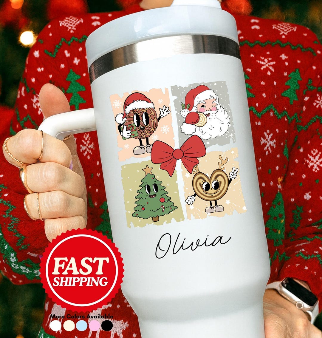 Retro Christmas Characters Personalized Tumbler, Holiday Baking Cup ...